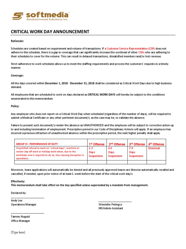 Critical Workdays Memo | PDF | Document | Political Economy