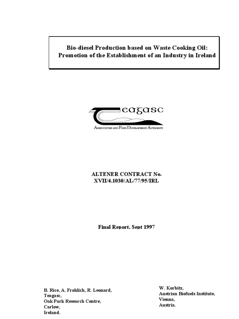 Bio-Diesel Production Based On Waste Cooking Oil | PDF | Biodiesel ...