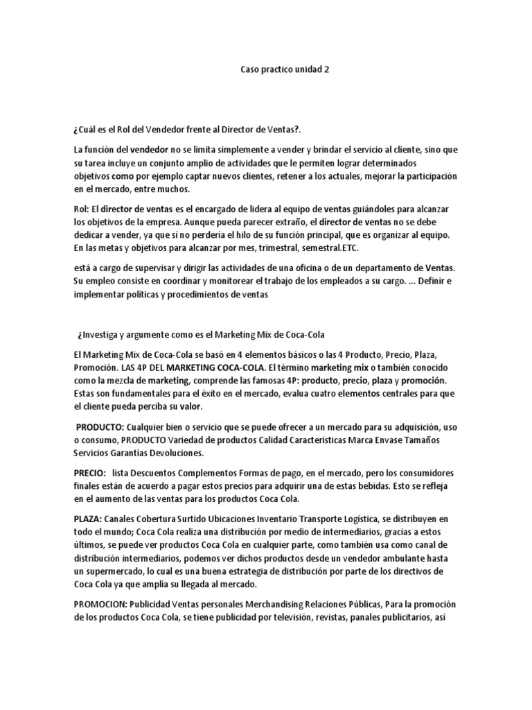 Caso Practico Unidad 2 Resuelto | PDF | Coca Cola | Marketing