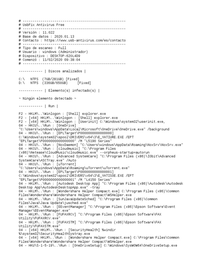 UsbFix Report | PDF | Windows Registry | Microsoft Windows