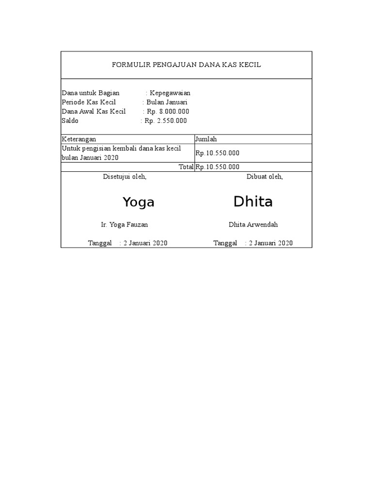 Form Pengajuan Kas Kecil | PDF