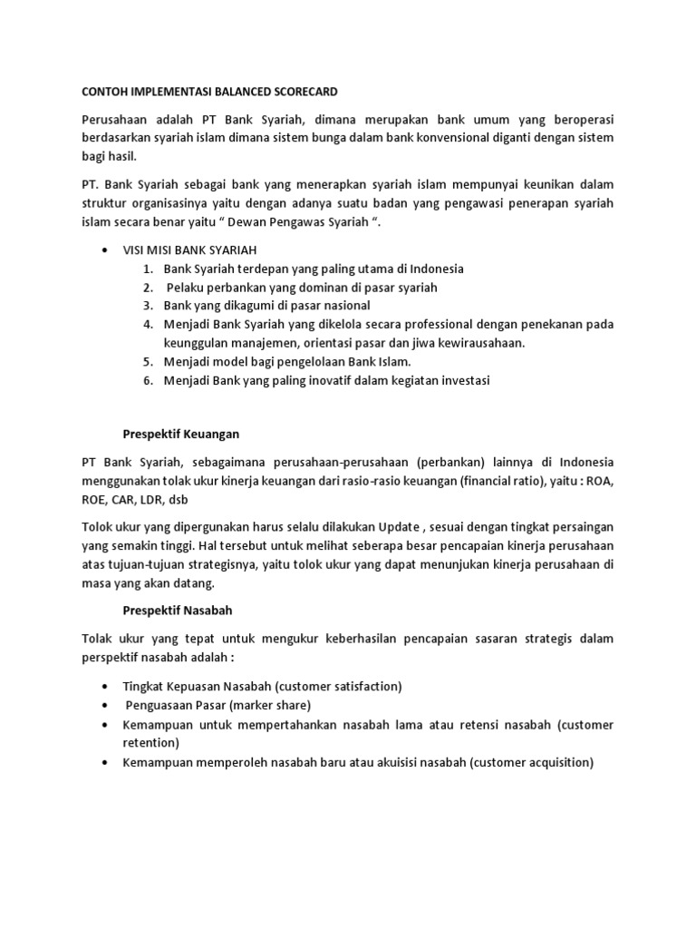 Contoh Implementasi Balance ScoreCard | PDF | Bisnis