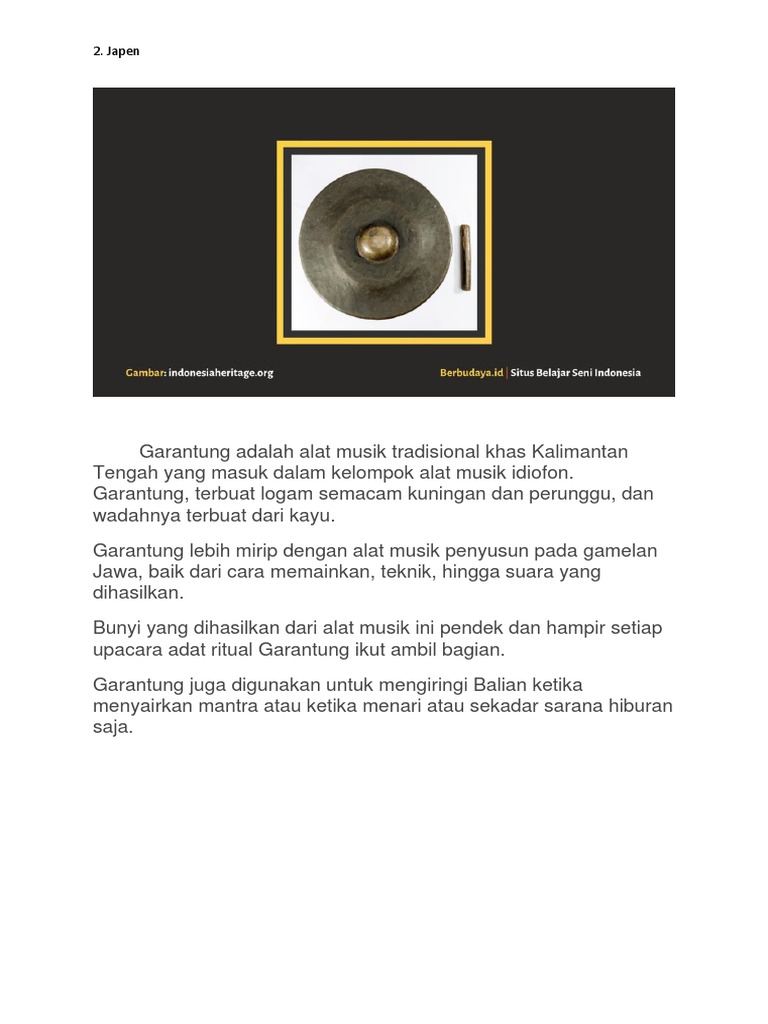 Garantung Adalah Alat Musik Tradisional Khas Kalimantan Tengah Yang ...