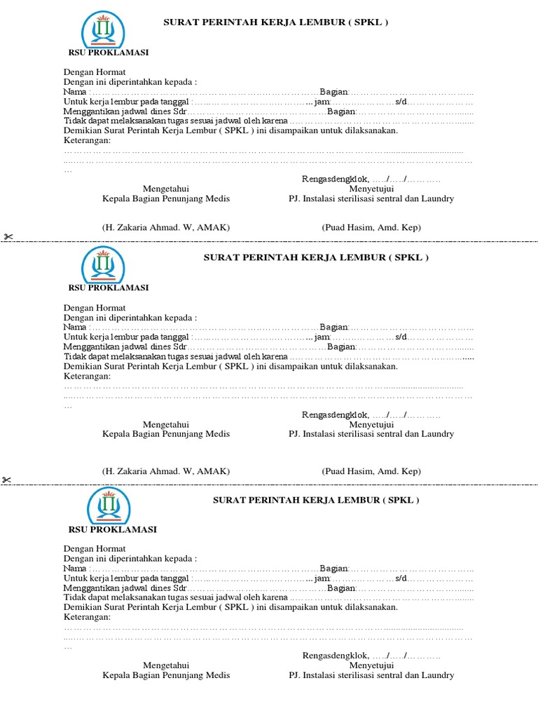 Surat Perintah Kerja Lembur (SPKL) | PDF