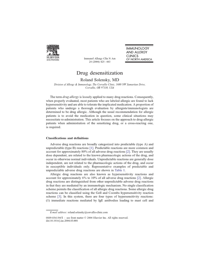 Drug Desensitization Penicillin Pdf Allergy Penicillin