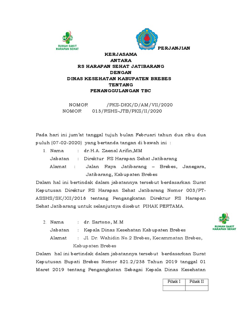 Mou TB RS Harapan Sehat Jatibarang Dengan Dinkes Brebes | PDF