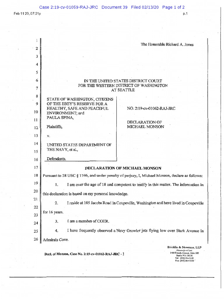Case 2:19-cv-01059-RAJ-JRC: 39 - Declaration of Michael Monson | PDF ...