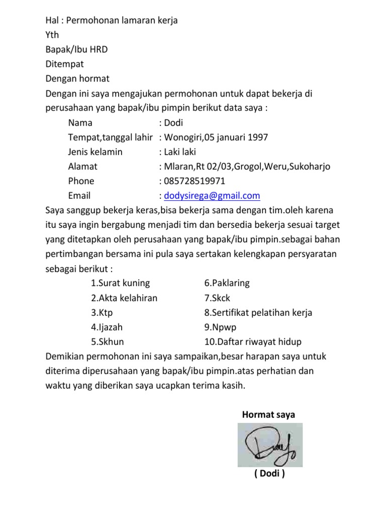 Dodi Lamaran Kerja | PDF