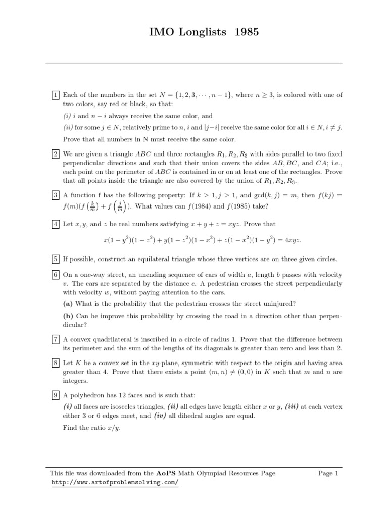 IMO Longlist 1985 Problems | PDF | Circle | Triangle