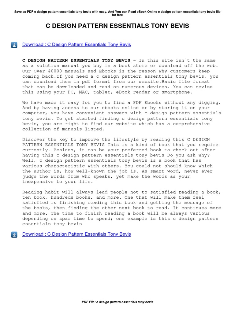 C Design Pattern Essentials Tony Bevis PDF | PDF | E Books | Websites