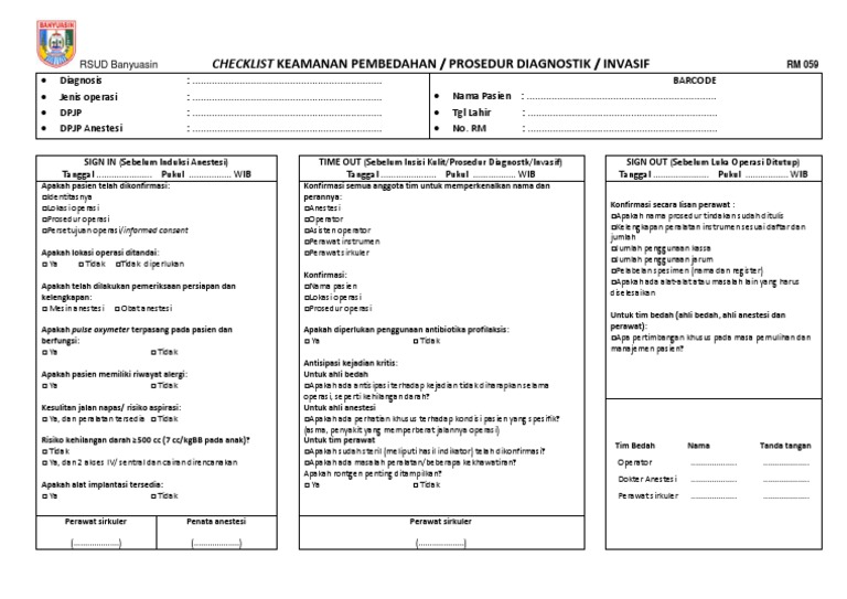 Form Surgical Safety Checklist | PDF