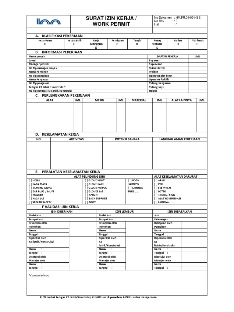 .01-05-HSE Surat Ijin Kerja | PDF