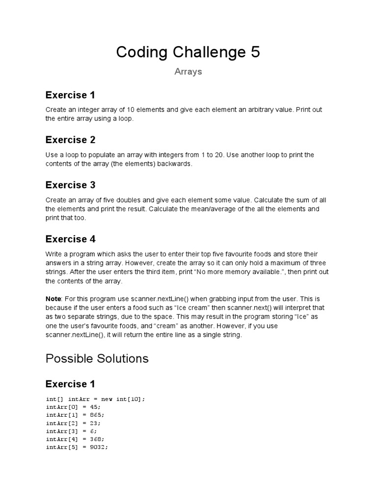 Coding Challenge 5 Arrays Pdf Array Data Structure String Computer Science 8744