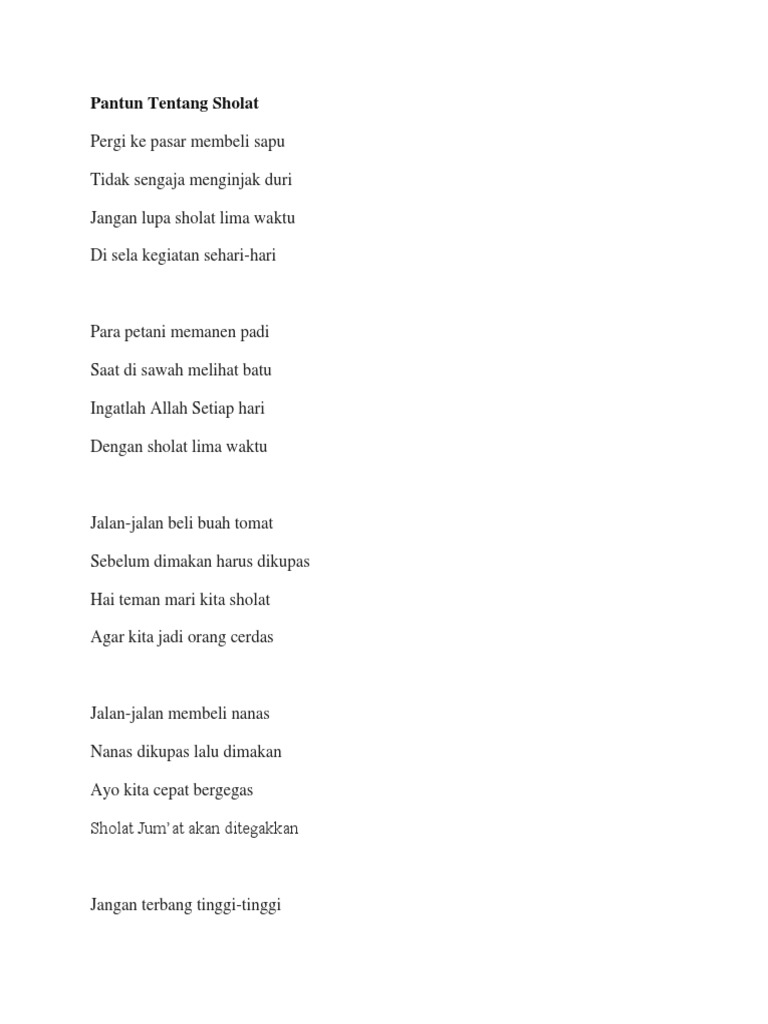 Pantun Mengajak Sholat Lima Waktu | PDF