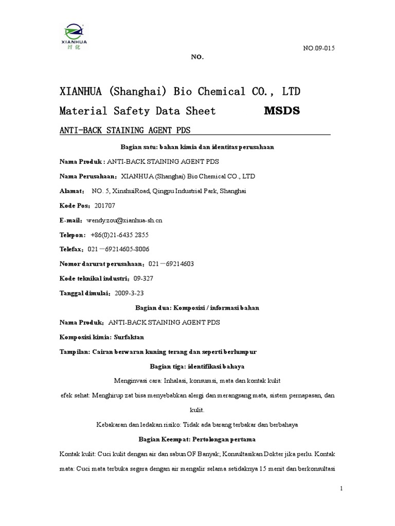 MSDS Anti-Back Staining Agent PDS | PDF | Pengembangan Diri