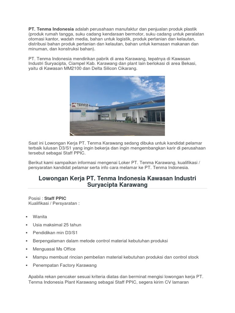 PT Tenma Indonesia Karawang | PDF