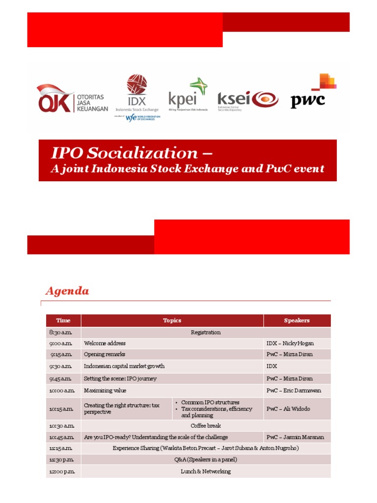 IPO Socialization - A Joint Indonesia Stock Exchange and PWC Event PDF ...