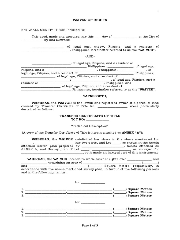 Waiver of Rights | PDF | Waiver | Civil Law (Legal System)