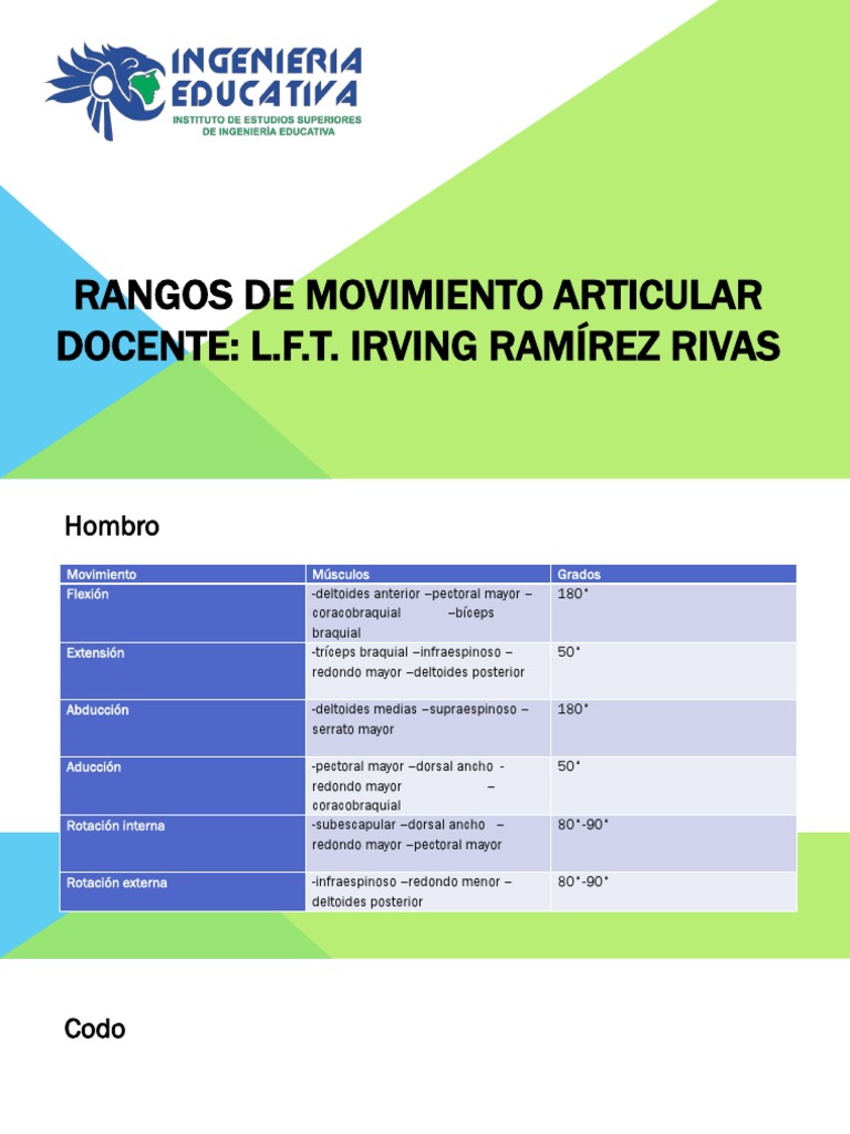 Rangos de Movimiento Articular | PDF | Cadera | Extremidades (anatomía)