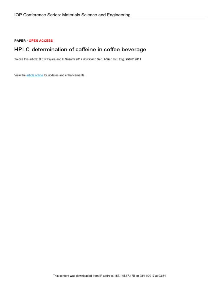 HPLC Determination of Caffeine in Coffee Beverage | PDF | High ...