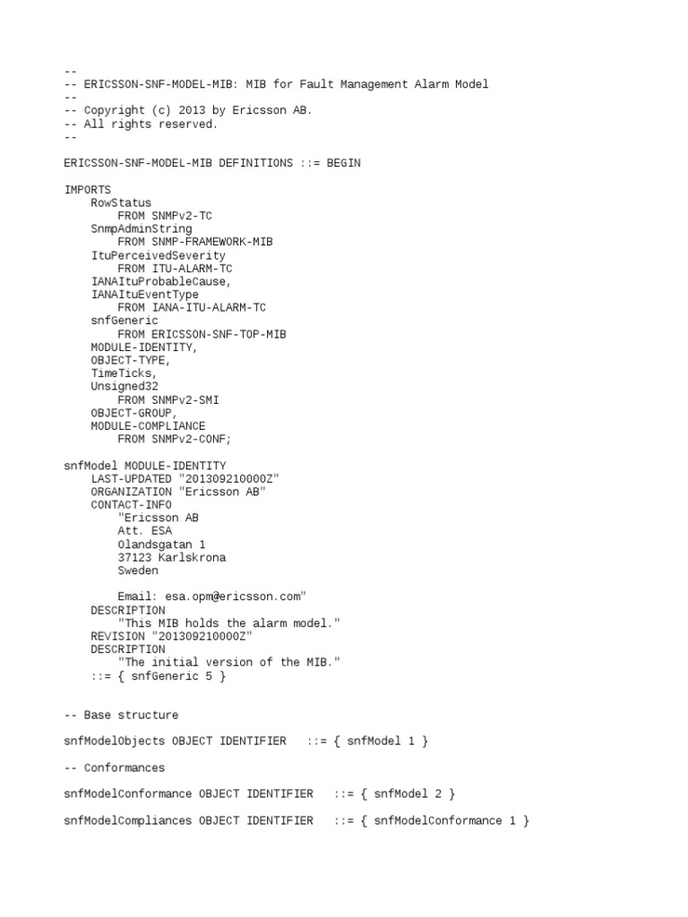 Ericsson SNF Model Mib | PDF | Computer Data | Computer Programming
