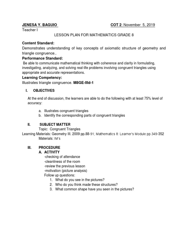 LP For Congruence Triangle | PDF | Triangle | Behavior Modification