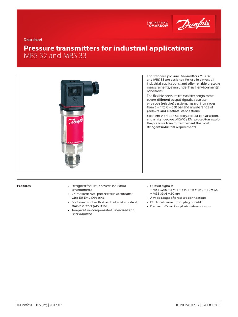 Danfoss Pressure Transducer 1-10 Bar | PDF | Electromagnetic ...