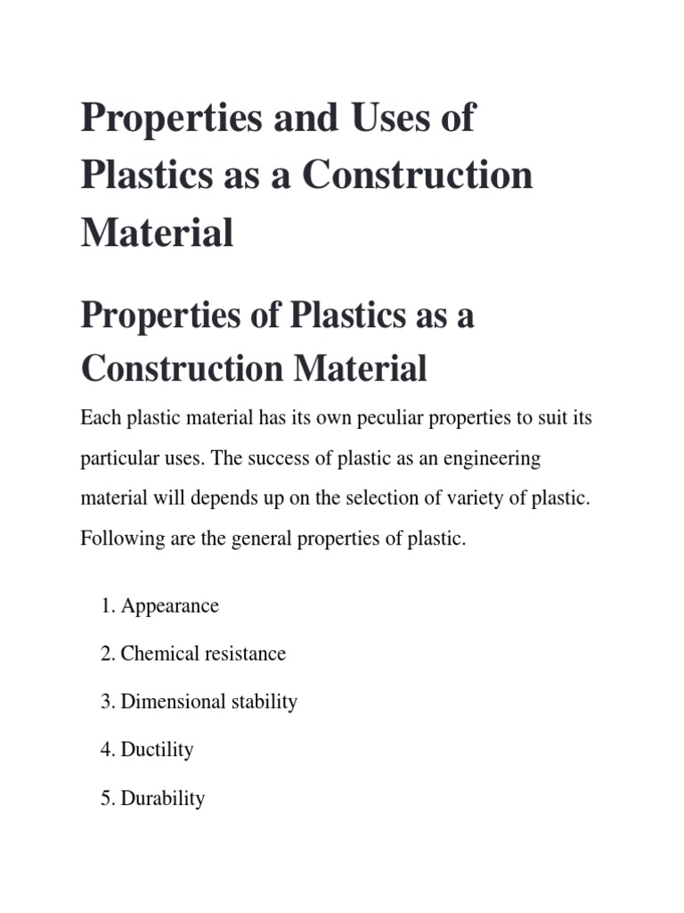 Plastics As A Construction Material | PDF | Plastic | Polyvinyl Chloride