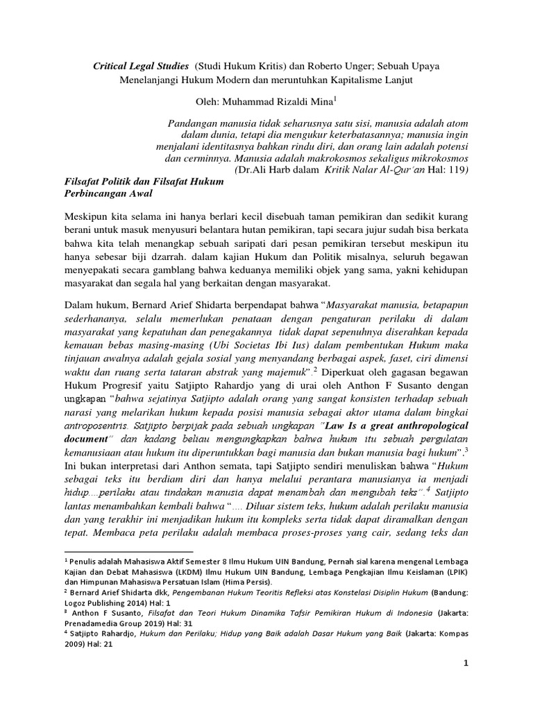 Critical Legal Studies by Rizaldi Mina | PDF