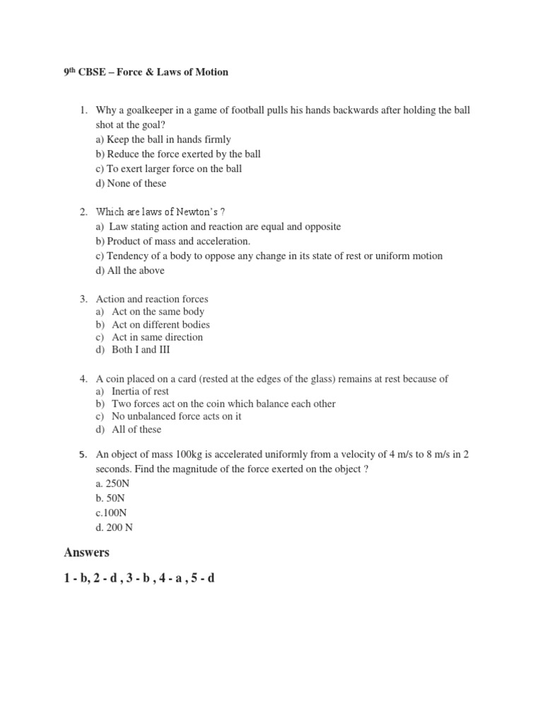 9th CBSE - Force and Laws of Motion | PDF