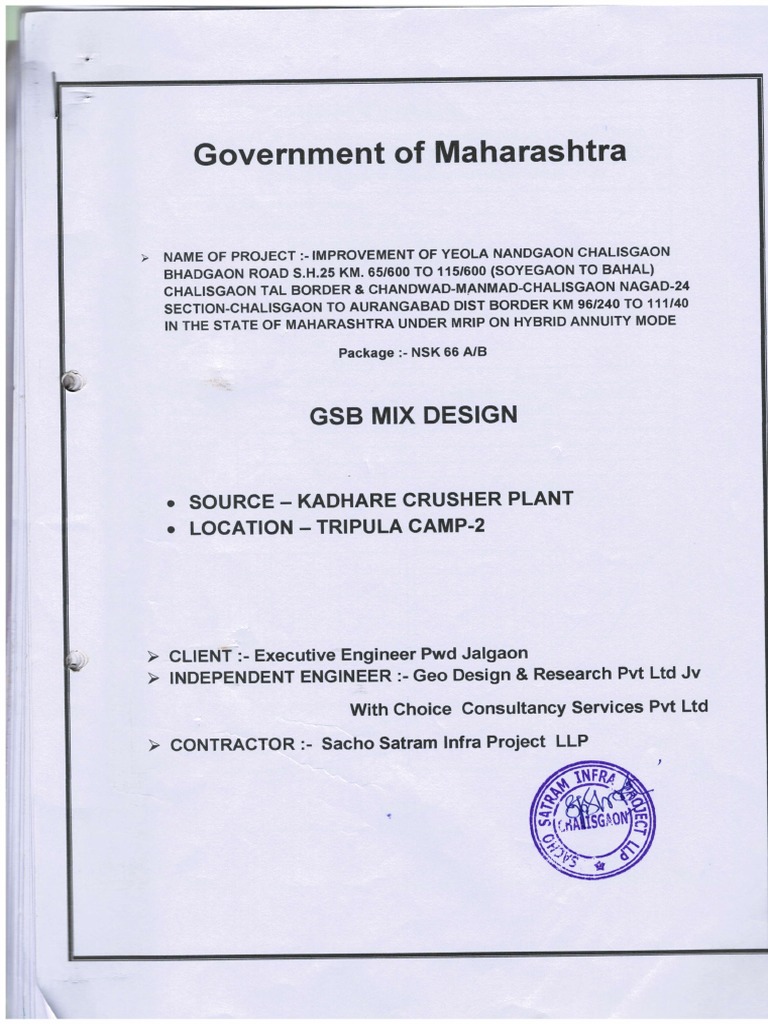 GSB Mix Design NSK-66 PDF | Download Free PDF | Force | Mass
