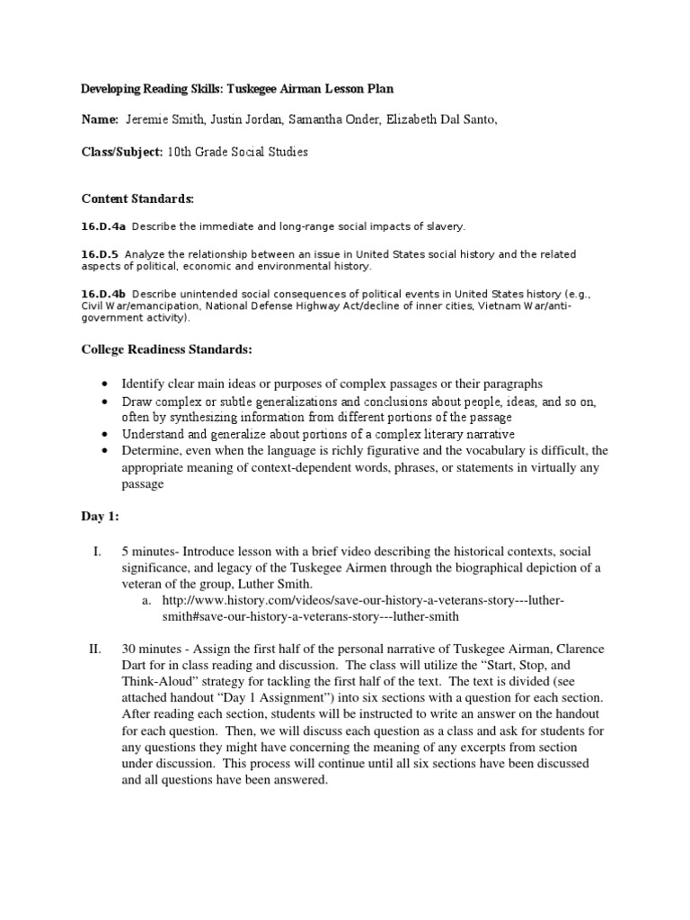Tuskegee Airman Lesson Plan | PDF | Homework | Semiotics