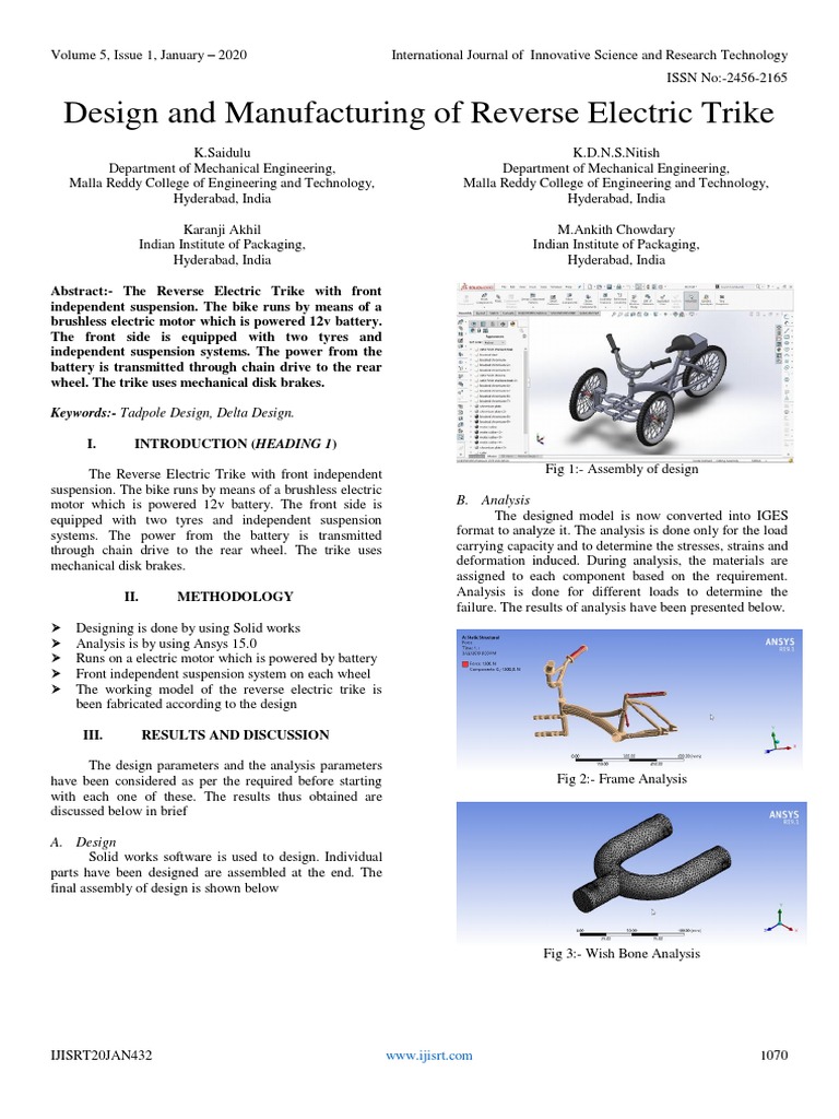 Design and Manufacturing of Reverse Electric Trike | PDF | Deformation ...