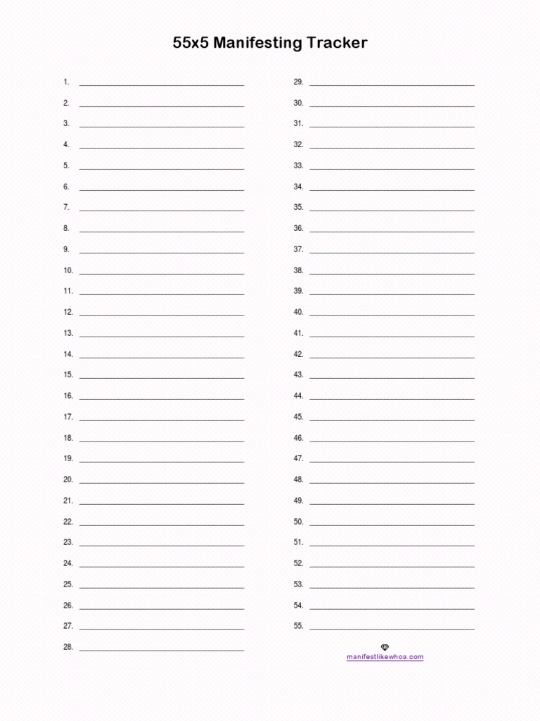 55x5 Manifestation Tracker Worksheet | PDF