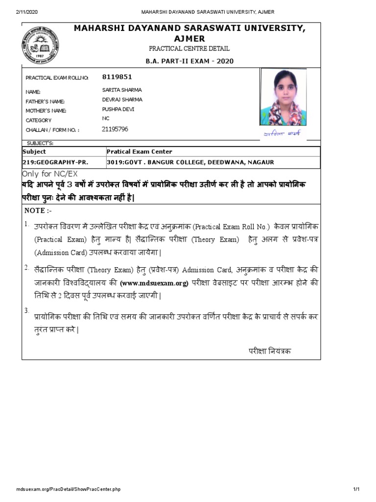 Maharshi Dayanand Saraswati University, Ajmer PDF | PDF