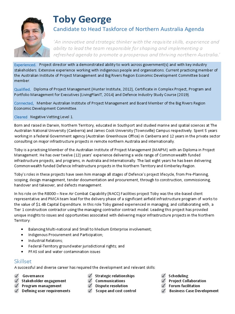 Curriculum Vitae - Toby George | PDF | Australia | Project Management
