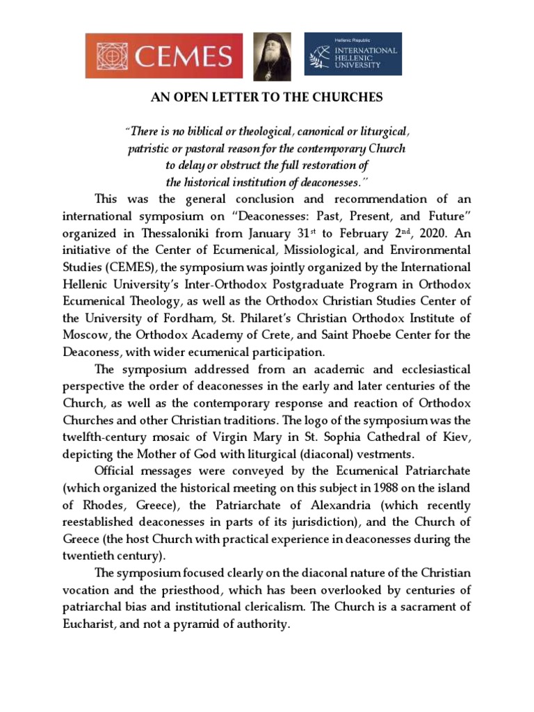 Open Letter To The Churches Eng | PDF | Eastern Orthodox Church | Deacon
