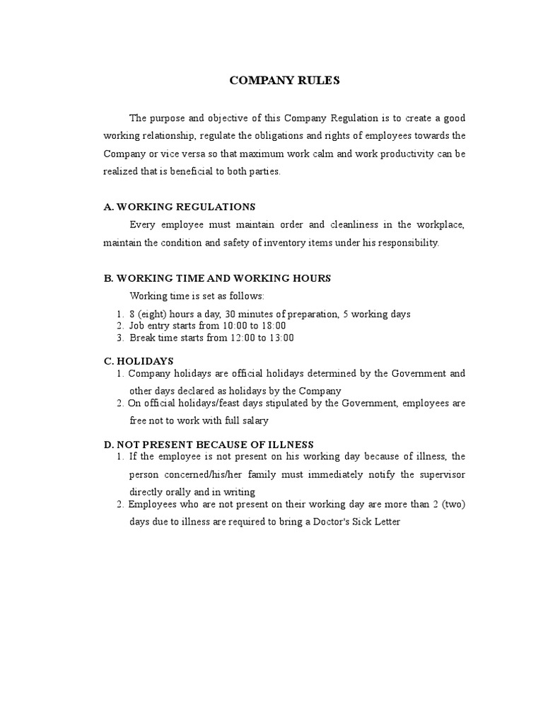 Company Rules Example | PDF | Working Time | Employment