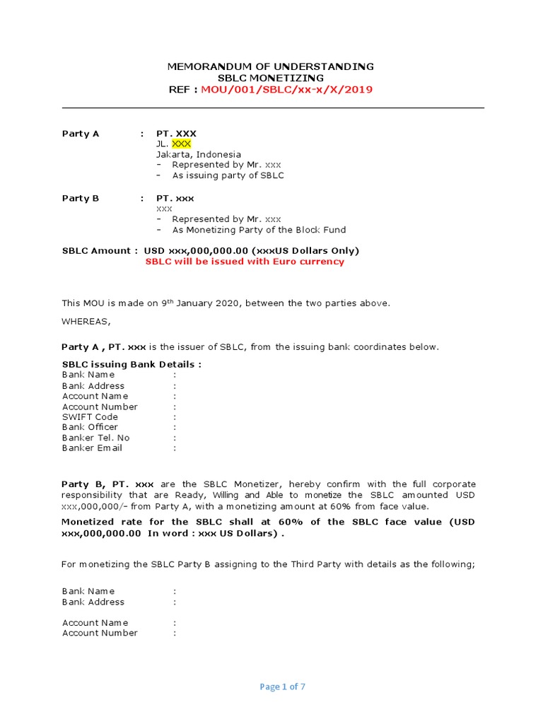 Draft SBLC Monetizing | PDF | United States Dollar | Banks