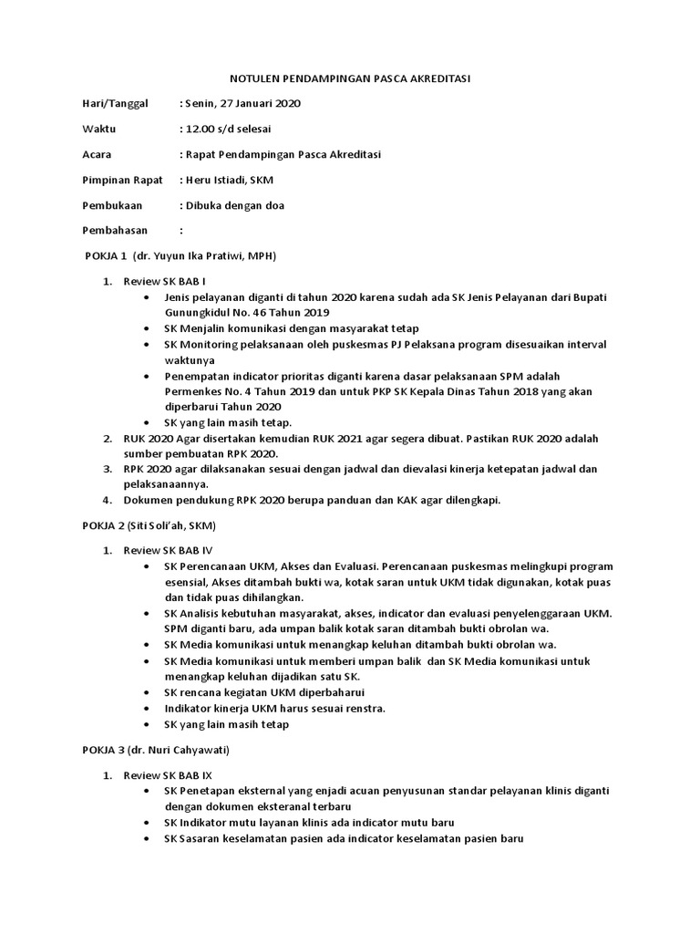 NOTULEN PENDAMPINGAN PASCA AKREDITASI 10 Okt | PDF