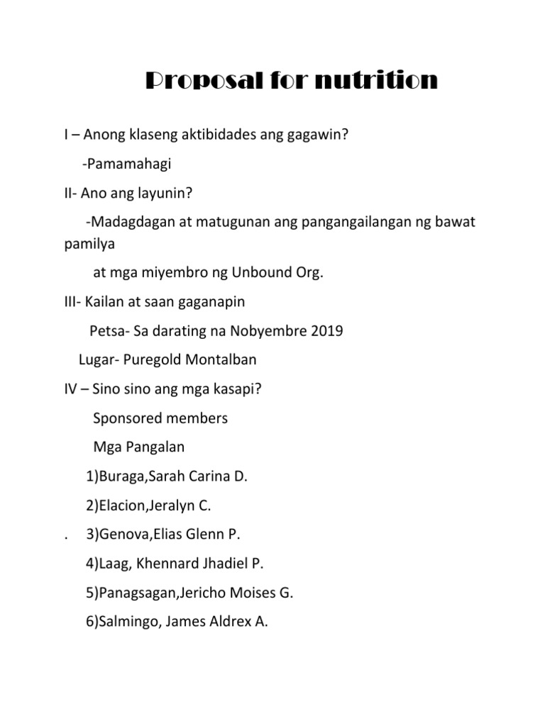Proposal For Nutrition | PDF