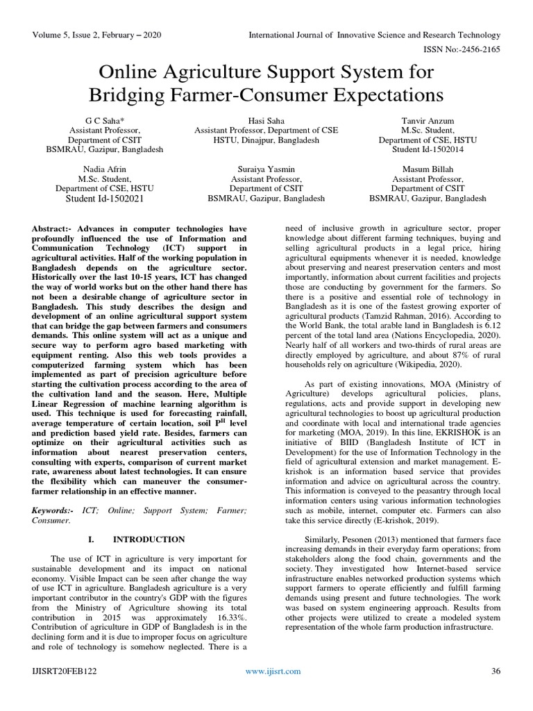 Online Agriculture Support System For Bridging Farmer-Consumer ...