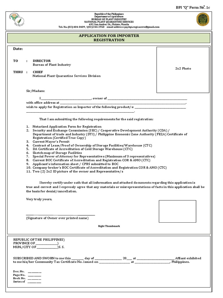 Importer Registration Application Form | PDF | Government Information ...