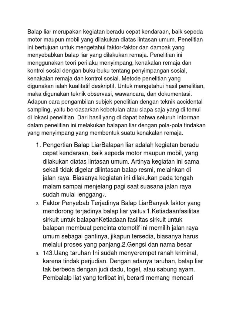Balap Liar Merupakan Kegiatan Beradu Cepat Kendaraan | PDF | Game ...