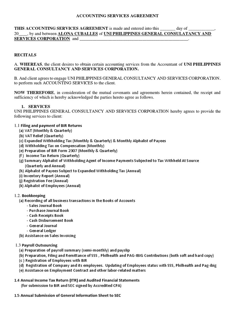 Accounting Services Agreement PDF | PDF | Payroll | Withholding Tax