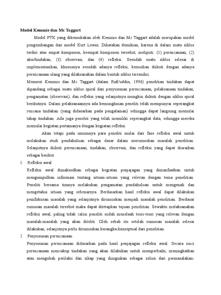 Model Kemmis Dan Mctaggart Ptk Pdf