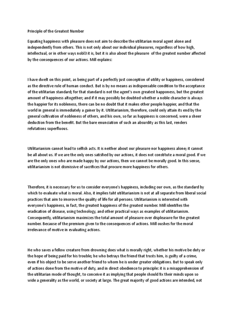 Principles of The Greatest Number | PDF | Utilitarianism | Happiness