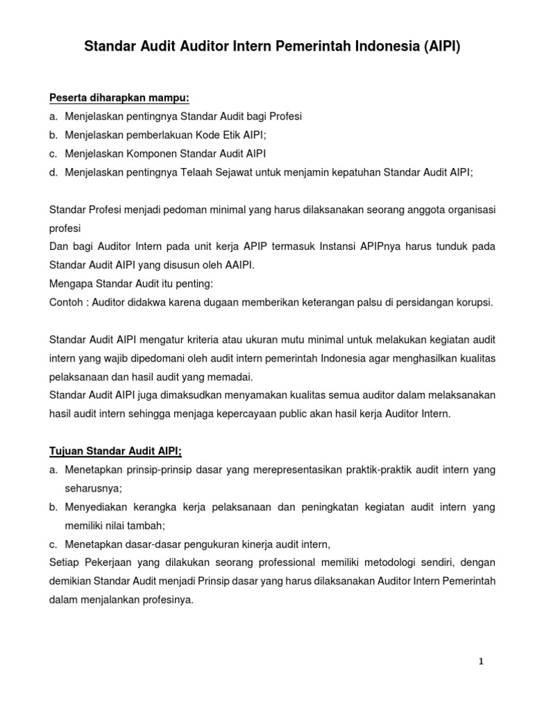 Standar Audit Auditor Intern Pemerintah Indonesia (AIPI) | PDF