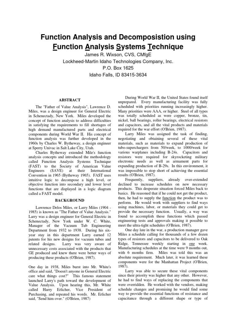 Function Analysis Using FAST | PDF | Function (Mathematics) | Systems ...