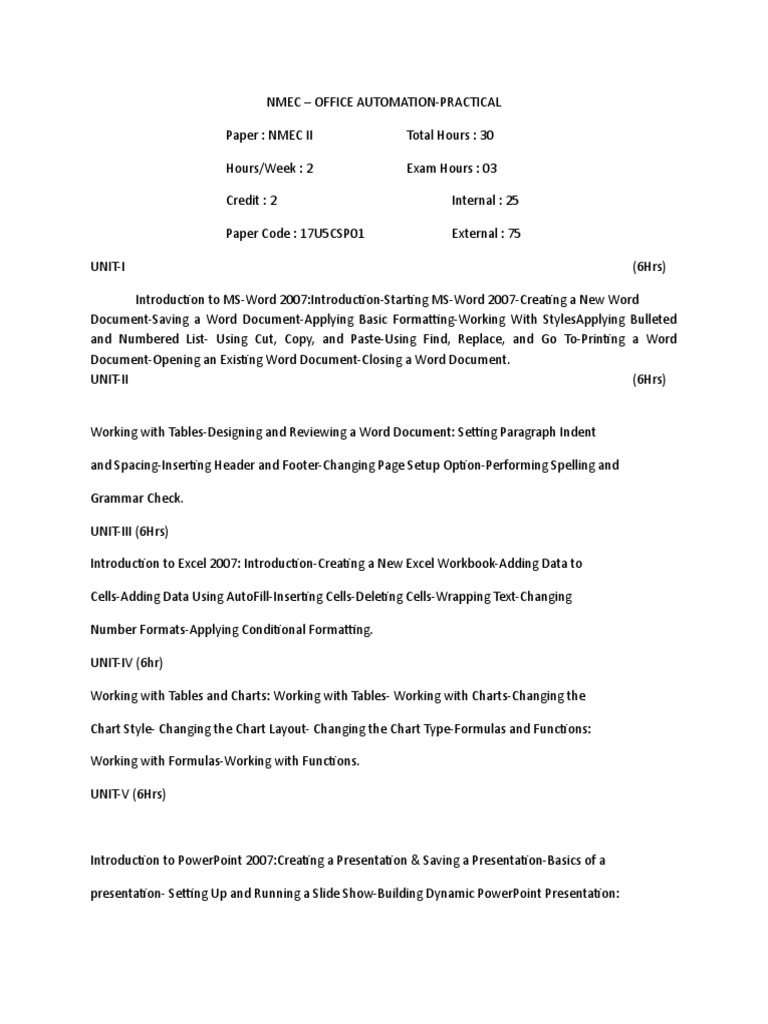 NMEC - Office Automation Practical Skills | PDF